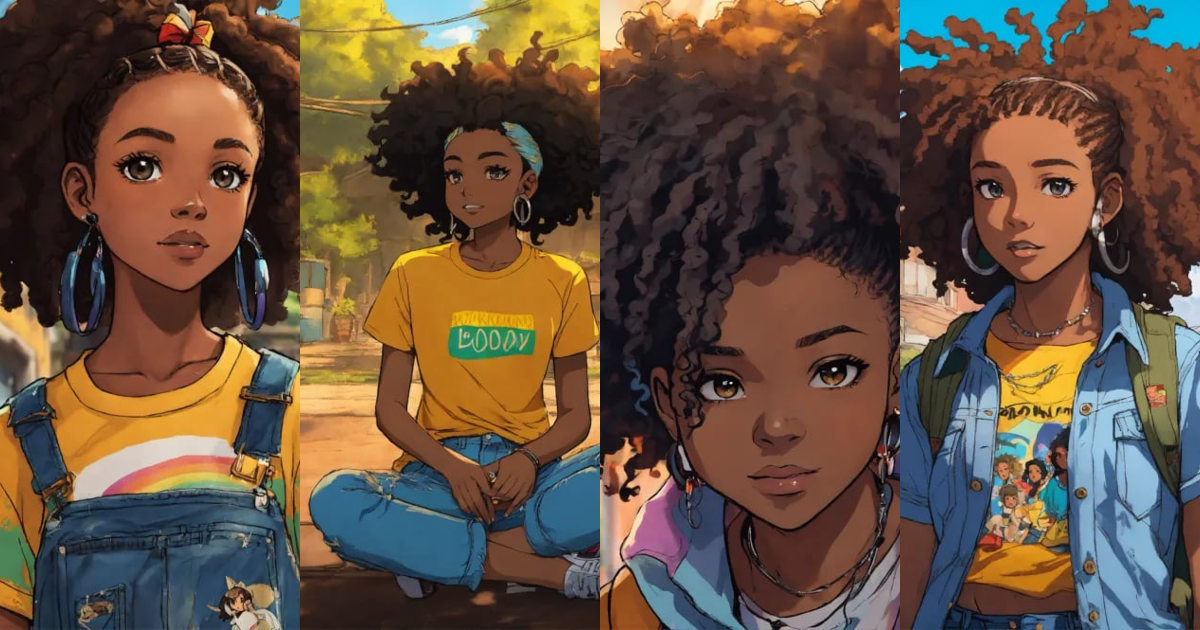 Lexica - The boondocks ghibli style art, 14 year old black girl, coils ...