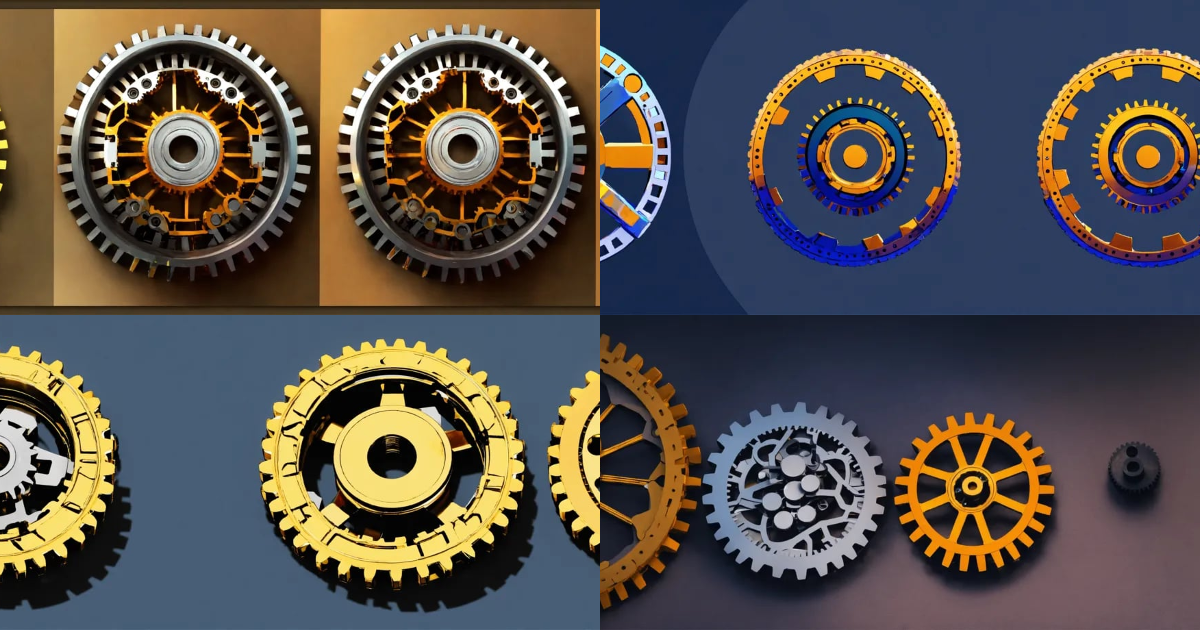 Lexica - 5 simple linked gear wheels in a rotating mechanism uncomplicated