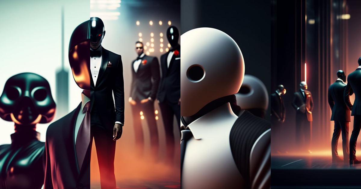 Lexica - A group of creepy creatures with no face wearing black suits ...