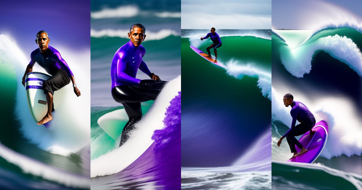 Lexica - Barack obama surfing on a purple surfboard