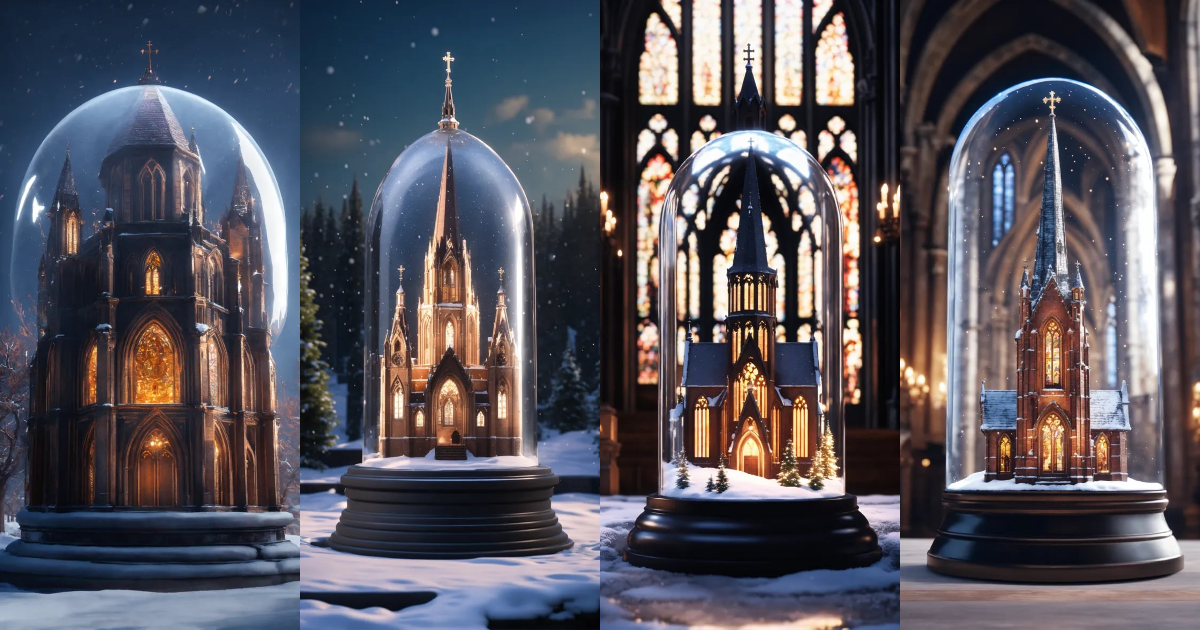 Lexica - A snowglobe with a one tower gothic church in it, unreal ...