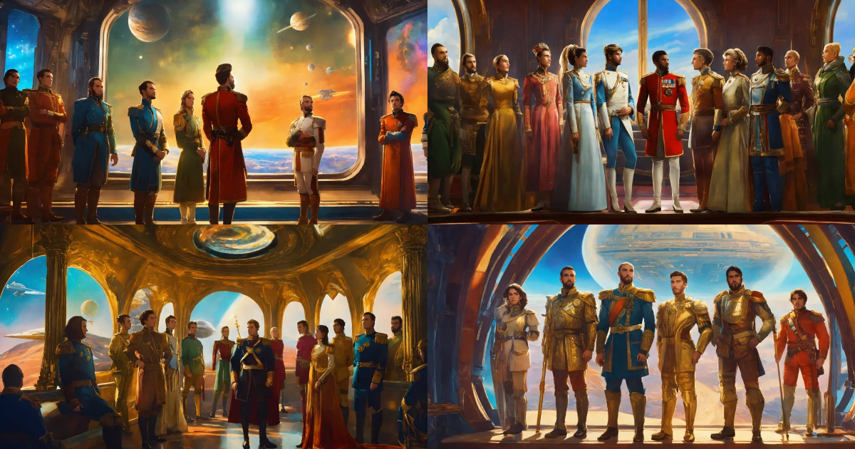 Lexica - High nobles in splendid uniforms of different colours standing ...