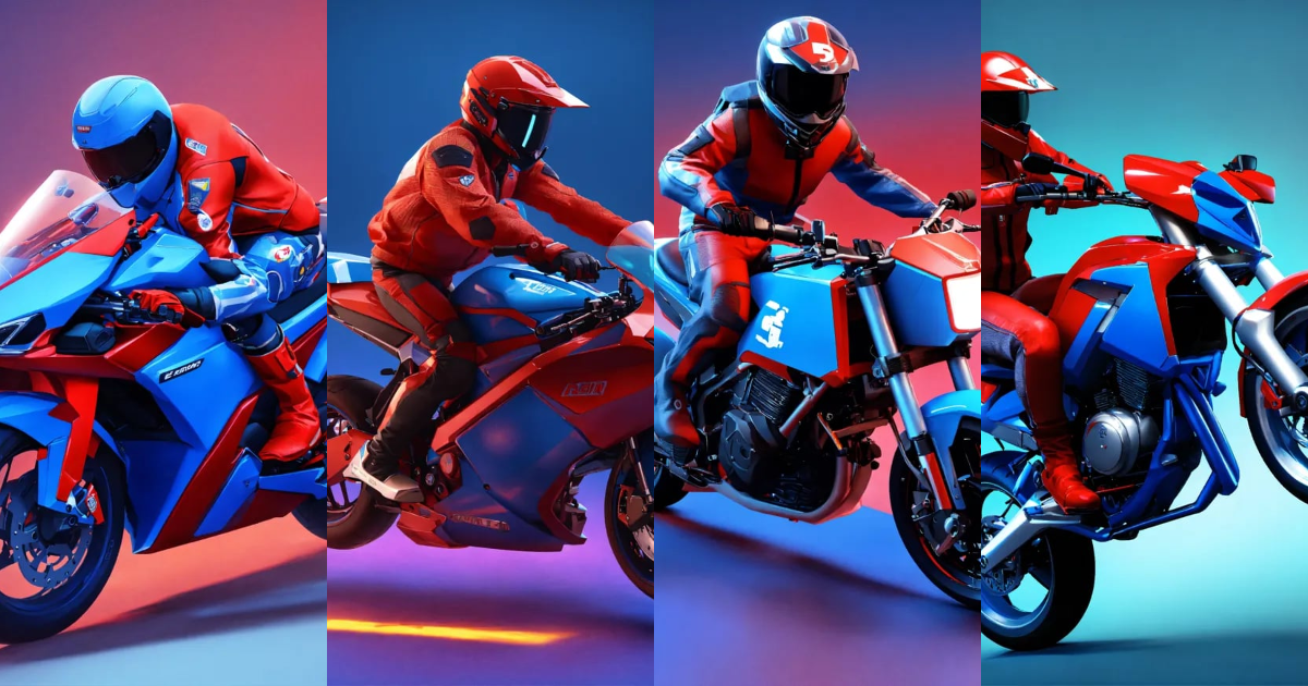 Lexica - Simulation game, red heavy bike, jump stunt, guy riding, 3d ...