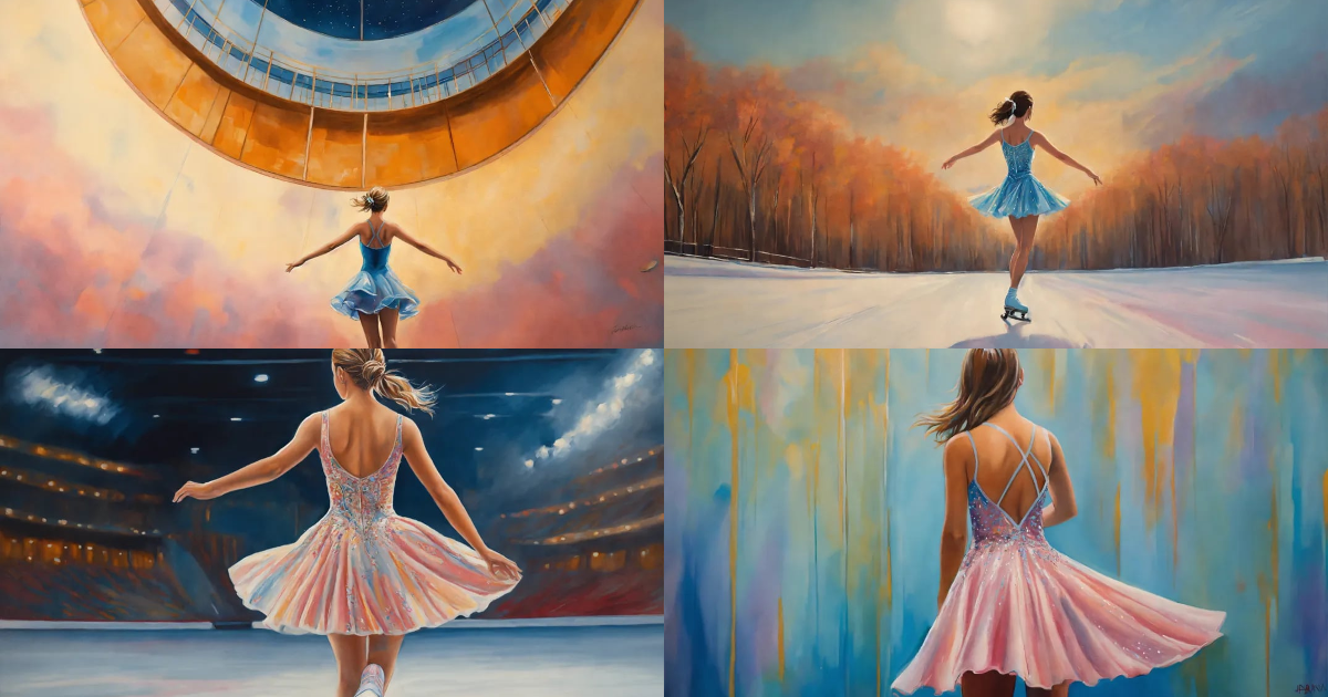 Lexica - Acrylic painting of a young female figure skater from the back ...