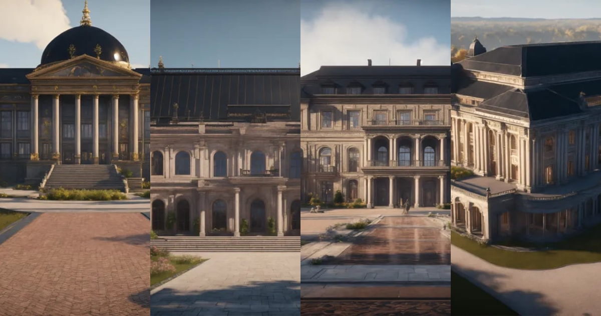 Lexica - Full image of a massive palace with a black roof, built in the ...