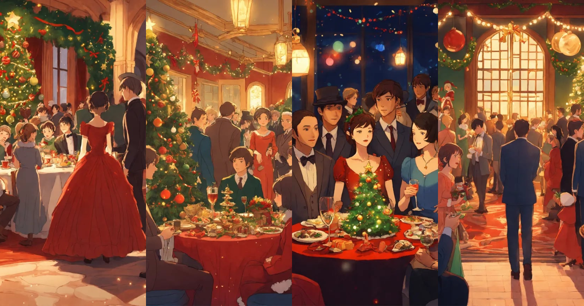 Lexica - Elegant Christmas party scene. variety of people. art inspired ...