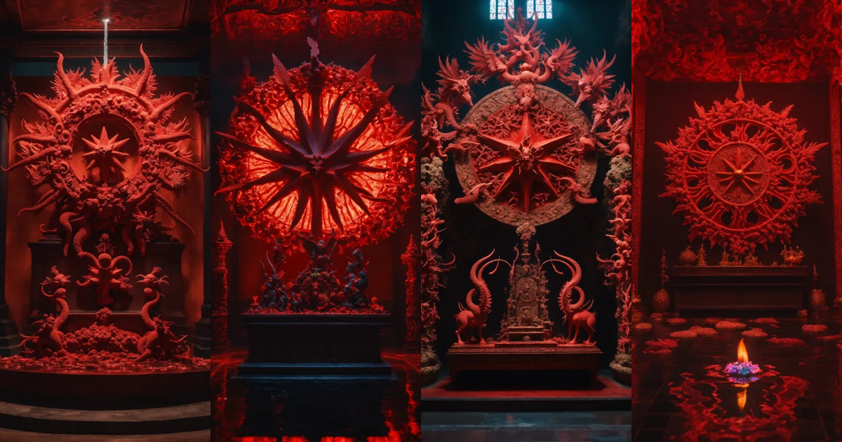 Lexica - Red altar of eight winged sea star with two demons above it ...