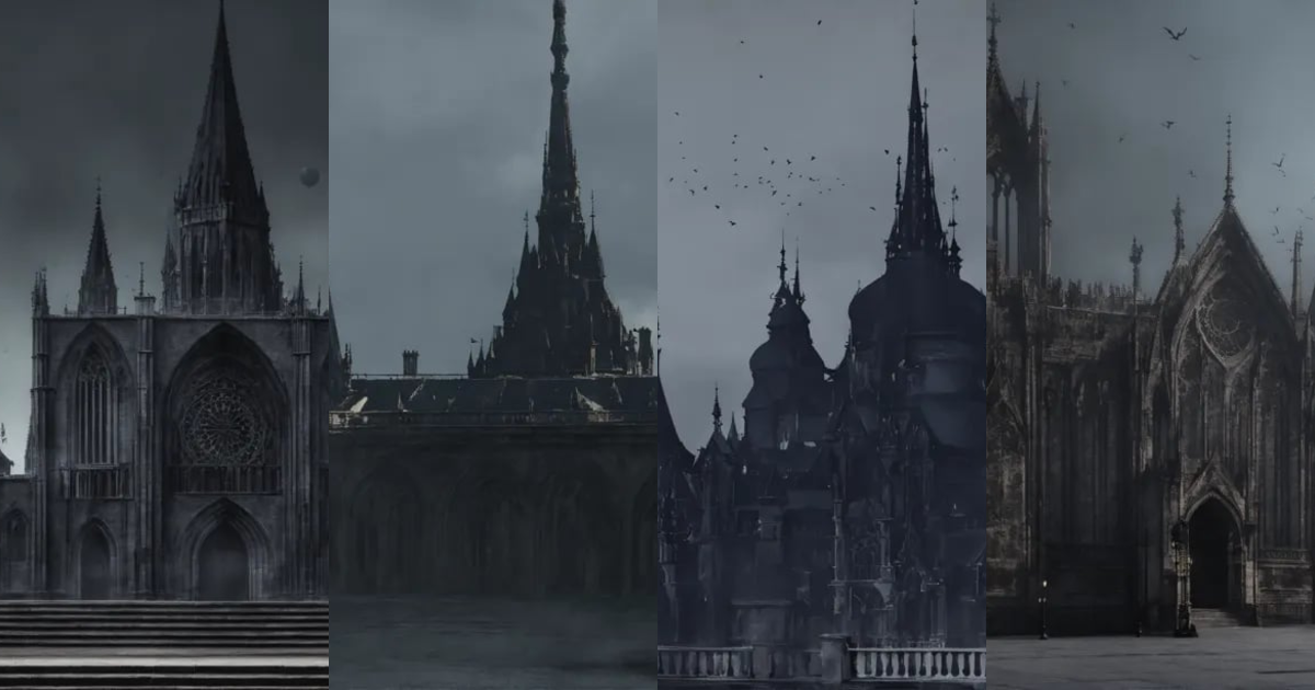 Lexica - A grey background with black gothic shapes