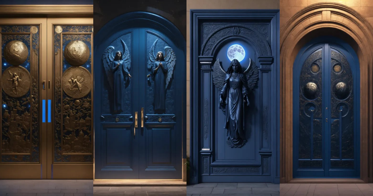 Lexica - 3D doors obsidian sinister angel engraved and hyper realistic ...