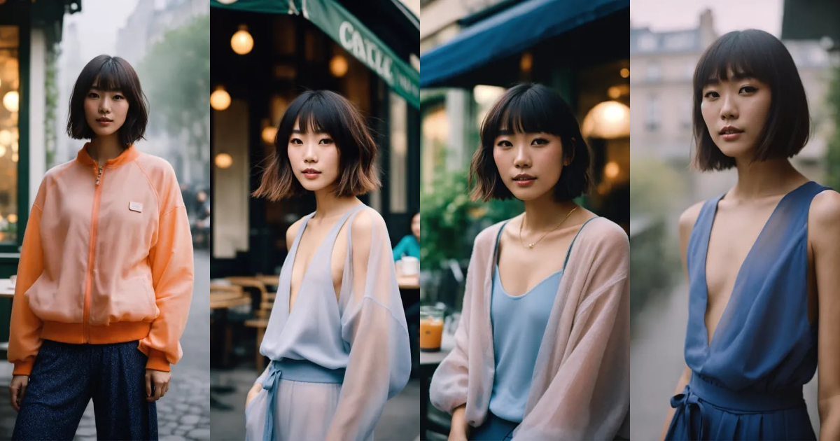 Lexica - Portrait of a beautiful Japanese fashion model with bob-cut ...