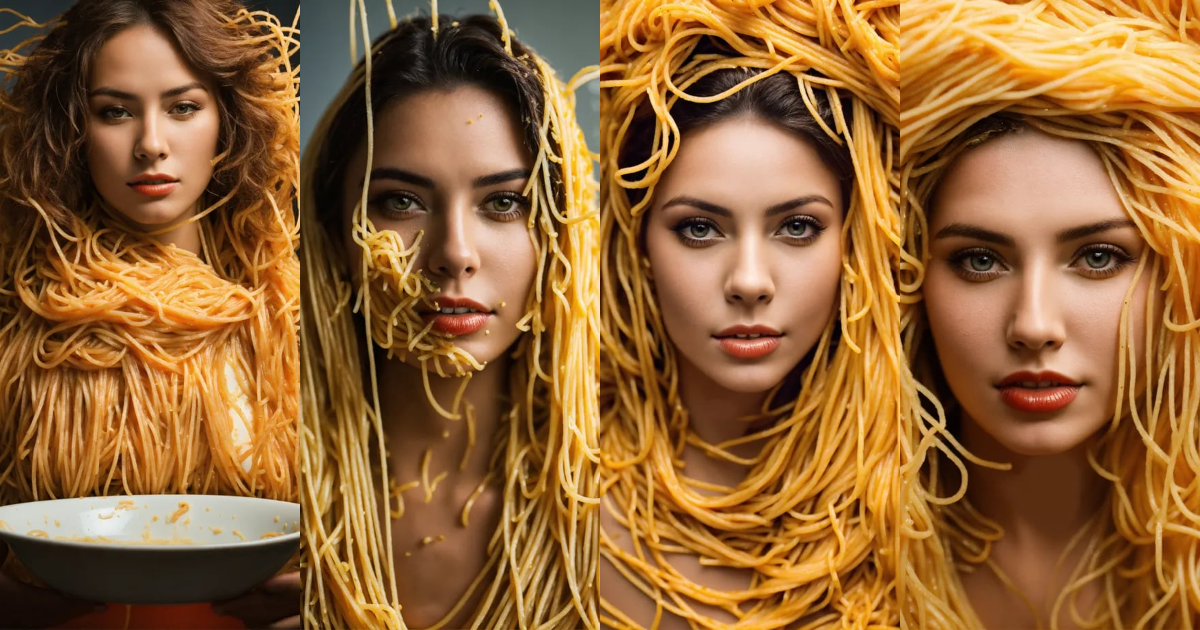 Lexica - Portrait of a beautiful woman covered in spaghetti