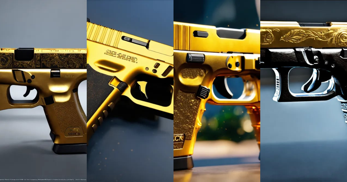 Lexica - (SIDE-VIEW) golden, glock, intricate, 128K, UNREAL ENGINE