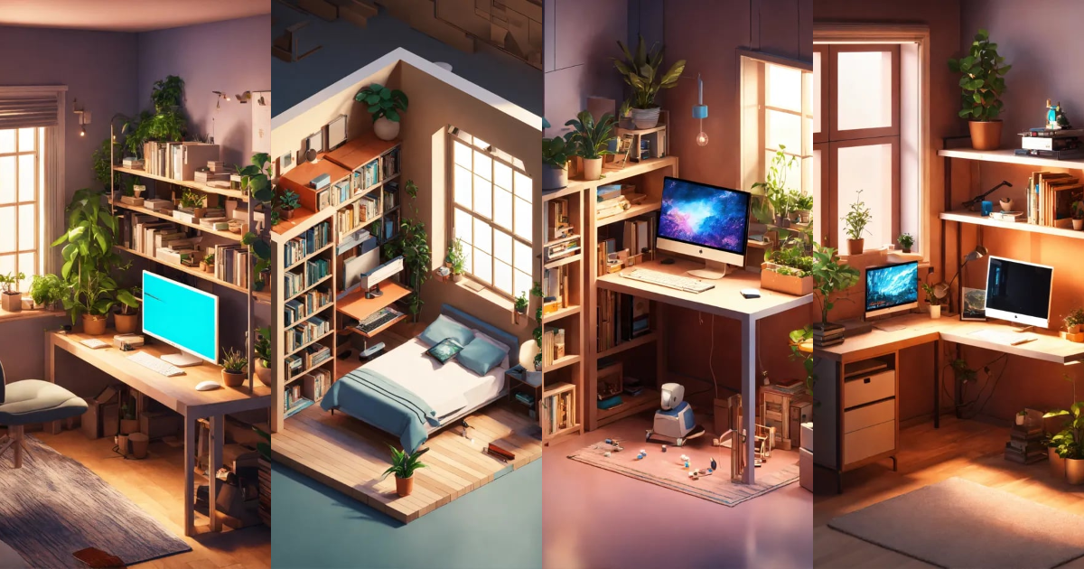 Lexica - Cube cutout of an isometric programmer bedroom with a gaming ...