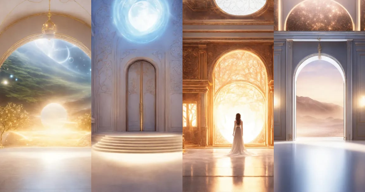 Lexica - A white space environment with 5 light space doors. This image ...