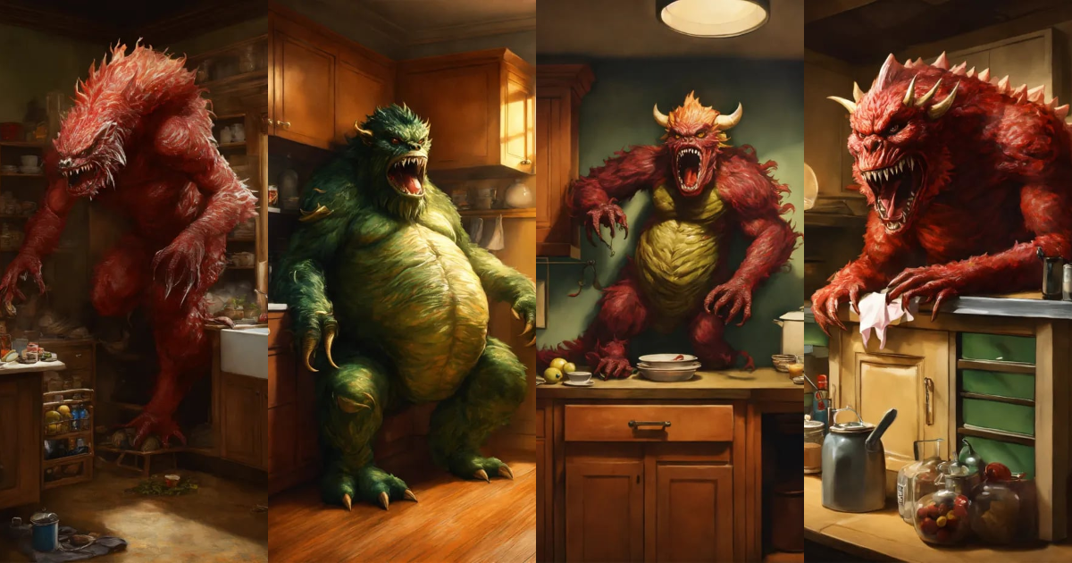 Lexica - A realistic monster coming out of my cabinet, by Ken Wong.