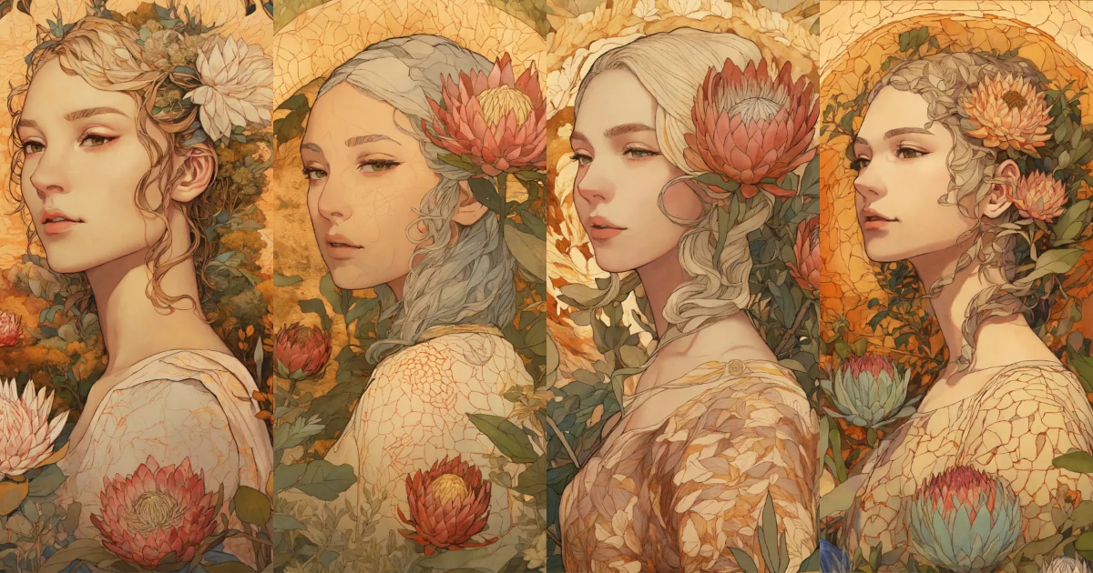 Lexica - A modern illustration. Heavy detail. a portrait of Protea ...