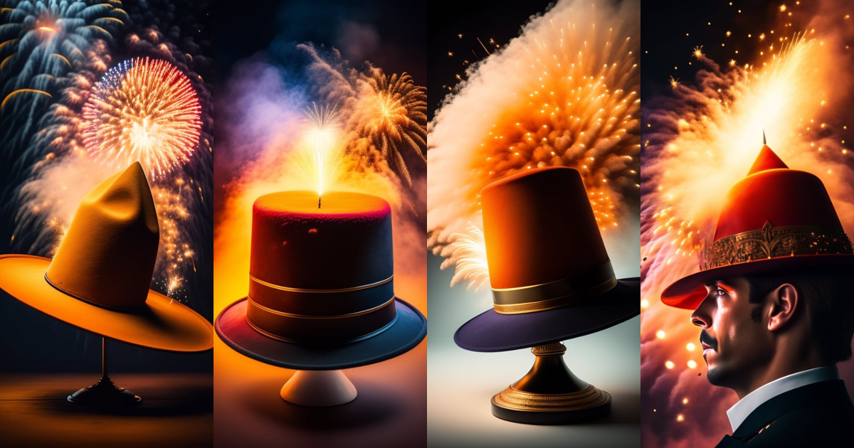Lexica - A magician's hat with fireworks exploding from it, one of the ...