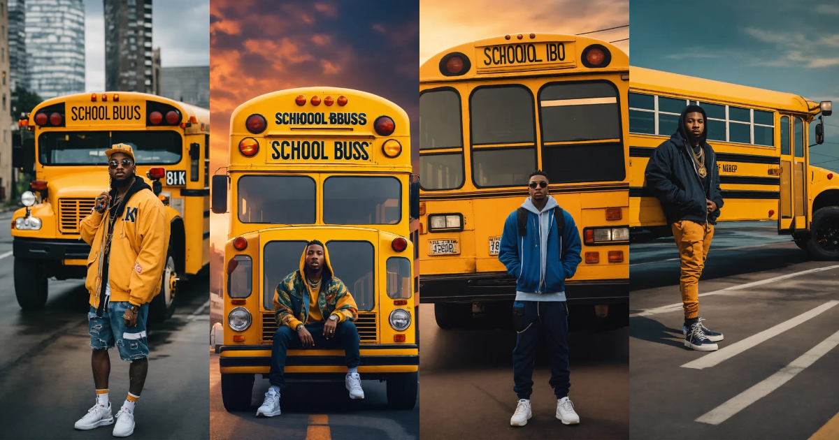 Lexica - Picture of rapper with school bus, 8k