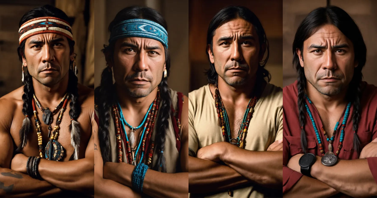 Lexica - Scared native american man, FRONT VIEW, casual clothes, arms ...