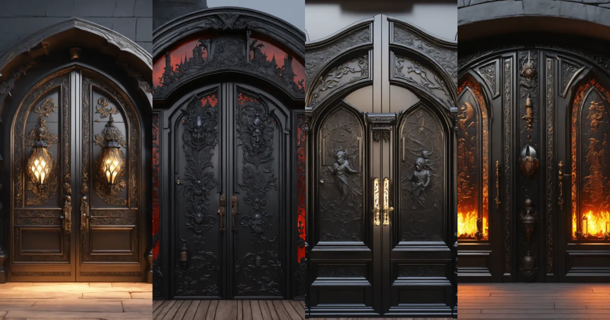 Lexica - 3D double castle doors black obsidian engraved with vampires ...