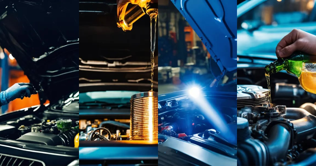 Lexica - A mechanic pouring liquid into a car engine, captured in a ...