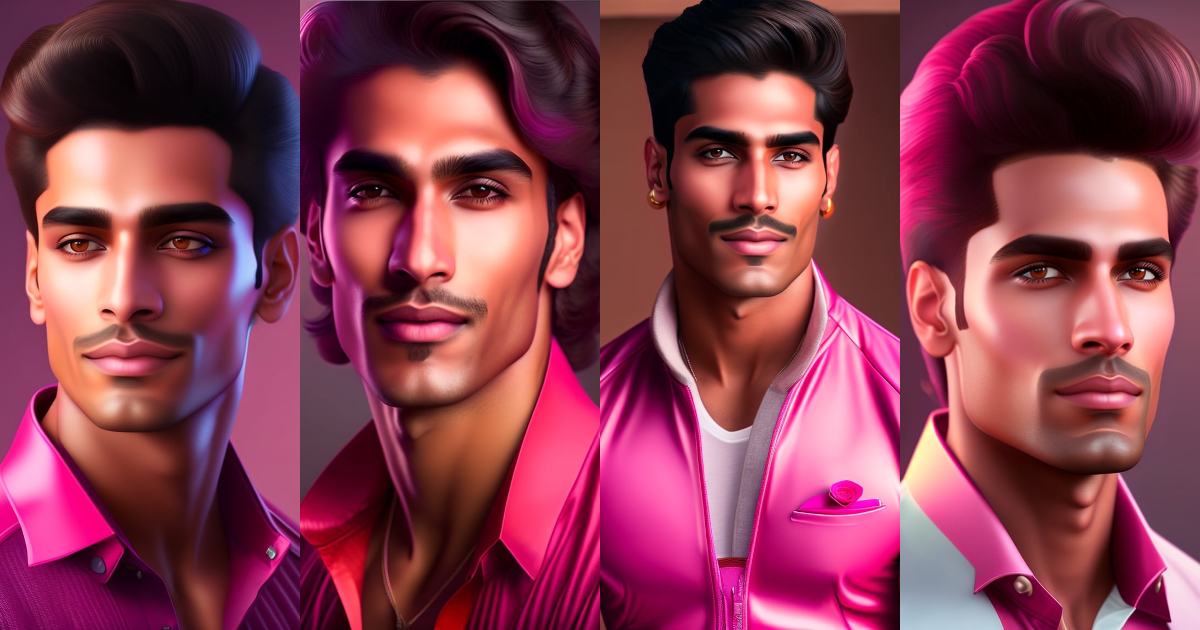 Lexica - A handsome Indian men, in a charming mood, pink colour tone ...