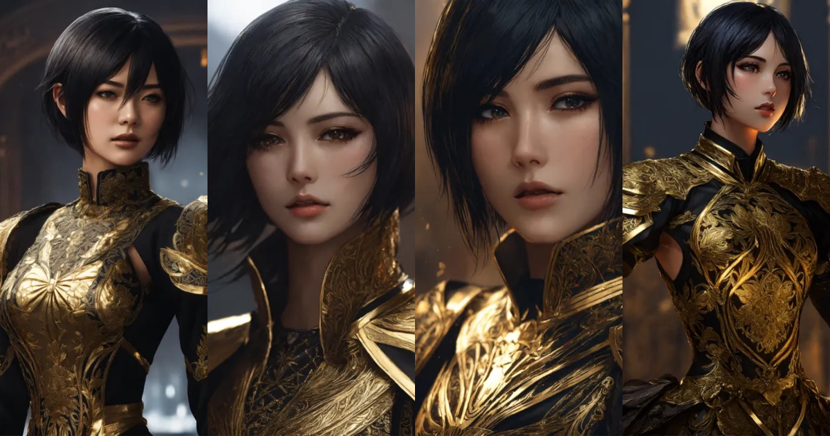 Lexica - Mikasa Ackerman in a detailed intricate gold and black dress, by wlop, 8k, stunning ...