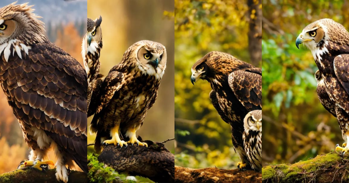 Lexica - One young eagle and one big owl is hugging each other in the ...