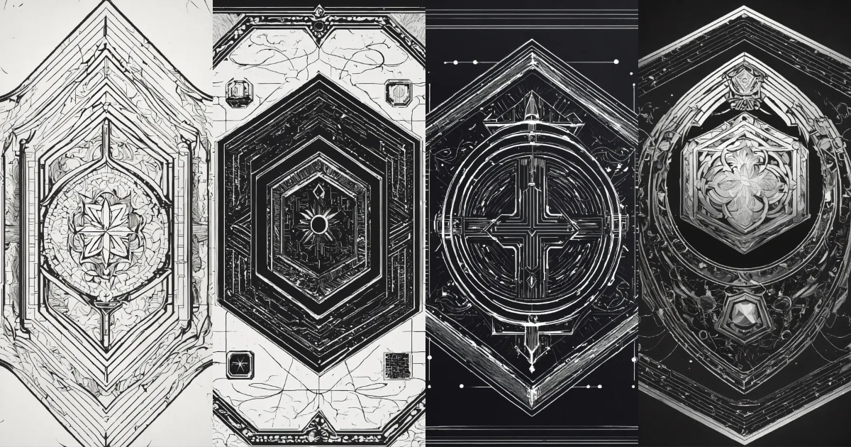 Lexica - Magic shield rectangular shape, vector, monochrome, line art ...