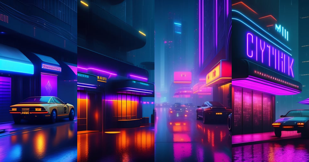 Lexica - Cyberpunk city, skyline, cocktail club door outside, its ...