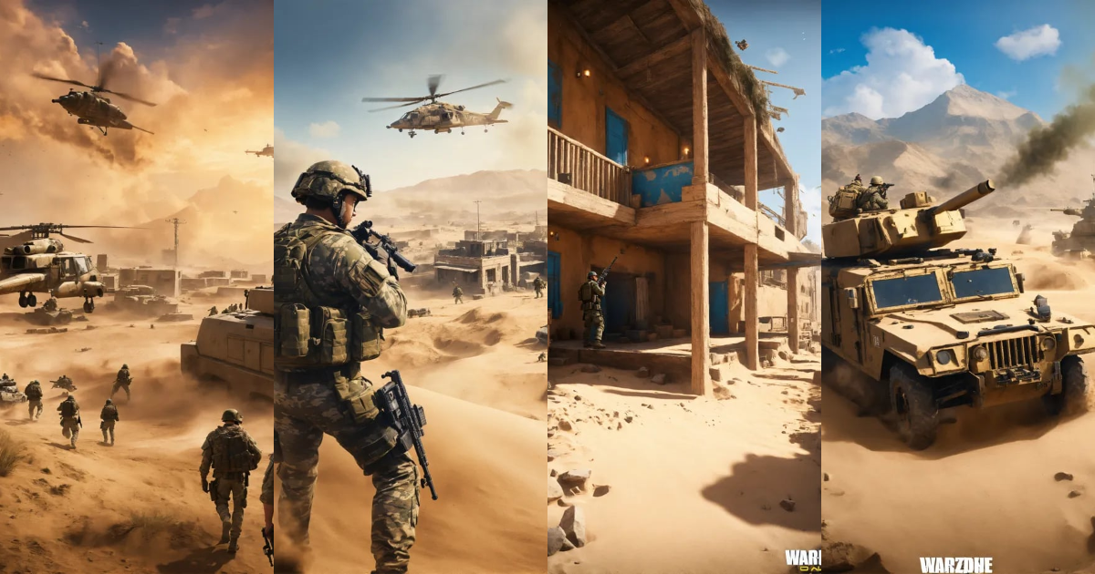 Lexica - Warzone map call of duty, blue sky, sand