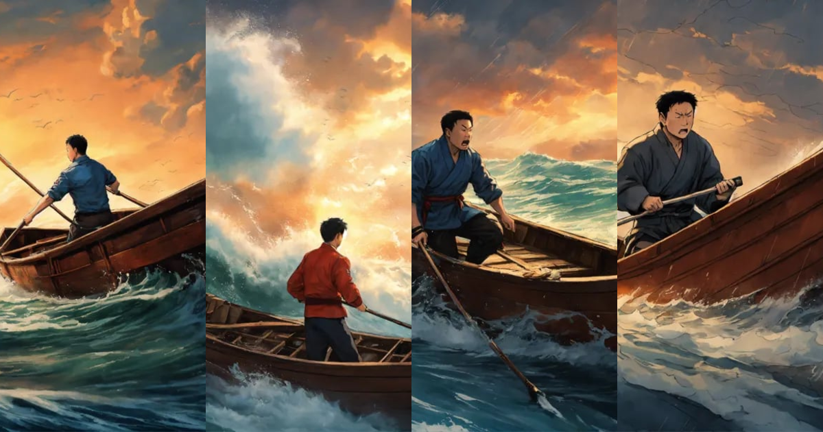 Lexica - Draw me a picture in the form of a comic book of a broken boat ...