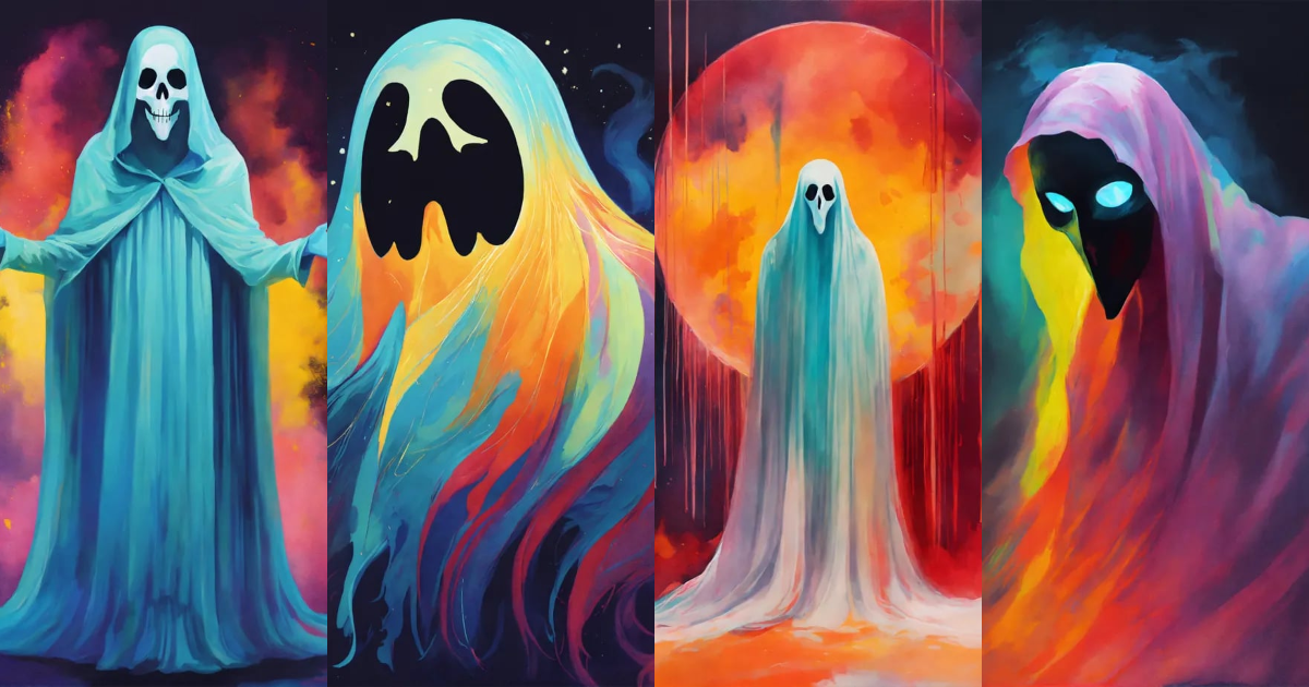 Lexica - An illustration painting with bright colors of ghost on a ...