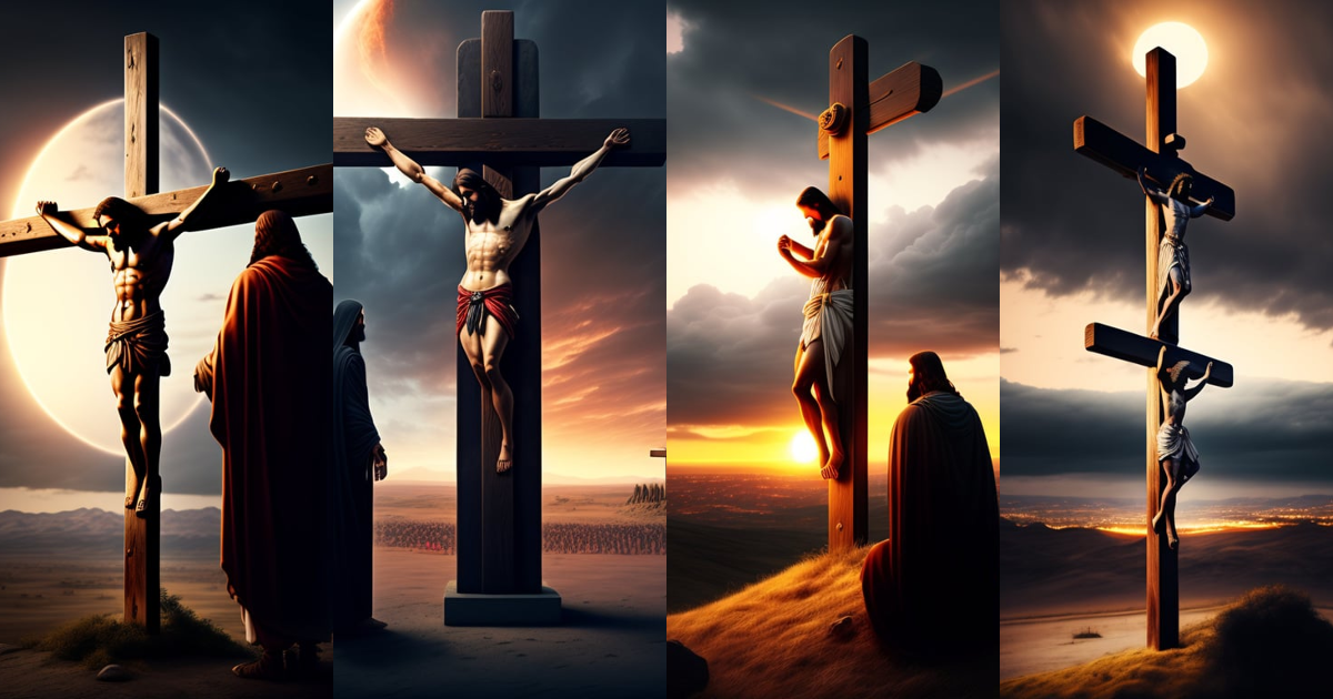 Lexica - Scene of the crucifixion, jesus on the cross with the good ...