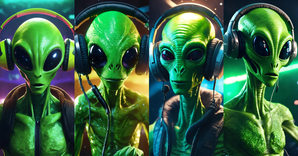 Lexica - Green Alien extraterrestrial, singing rap with a headphone in ...