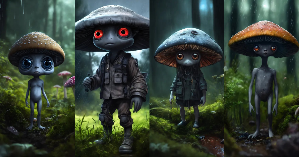 Lexica - A grey alien , big eyes blacks , like a forest dwarf ...