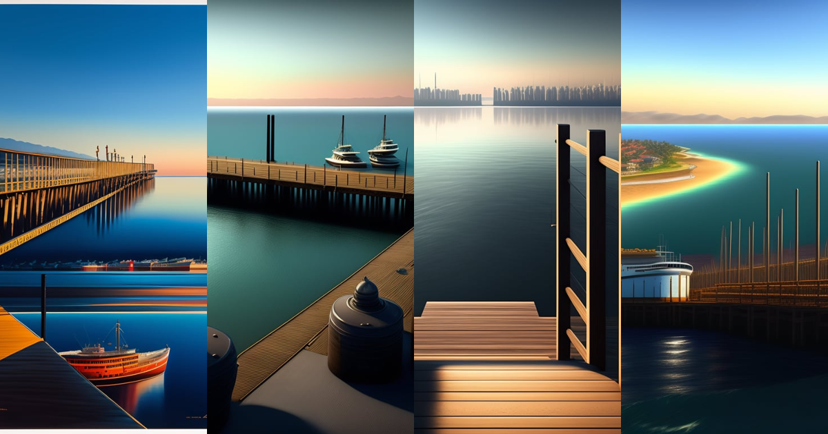 Lexica - One point perspective view of a harbor from the piers