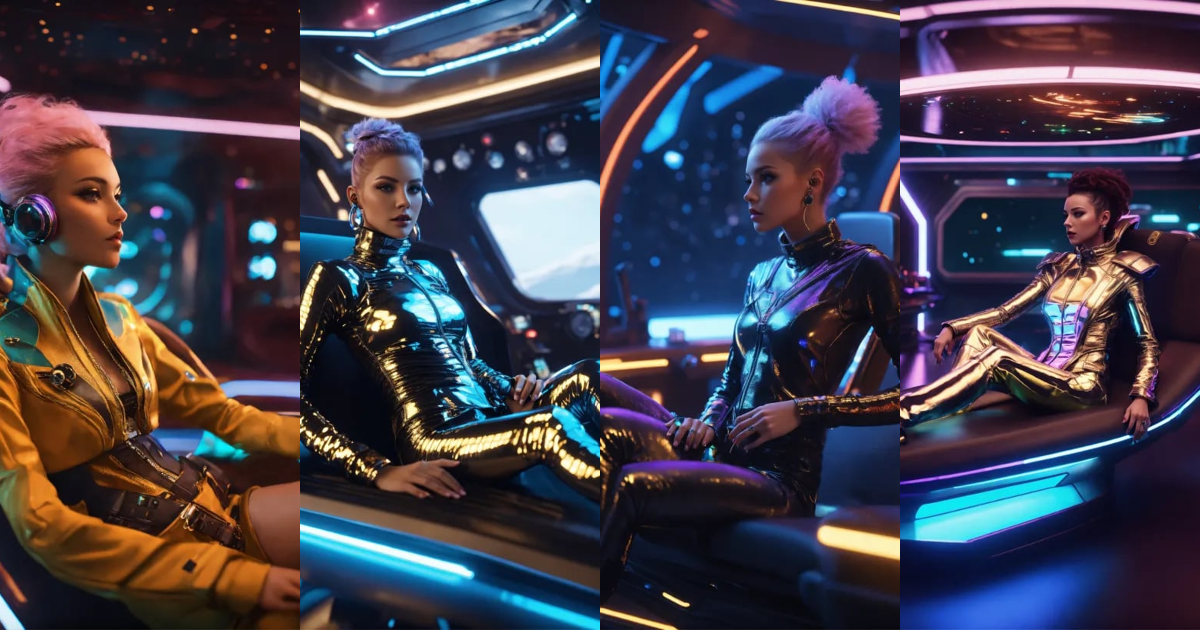 Lexica - Zoom out from a female alien rockstar wearing cool space ...
