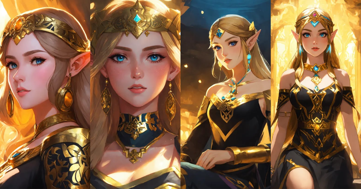 Lexica - Portrait of Zelda in a black and gold dress, stunning ...
