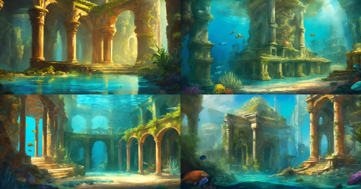 Lexica - Concept art of atlantis ruins under the sea, under water ...