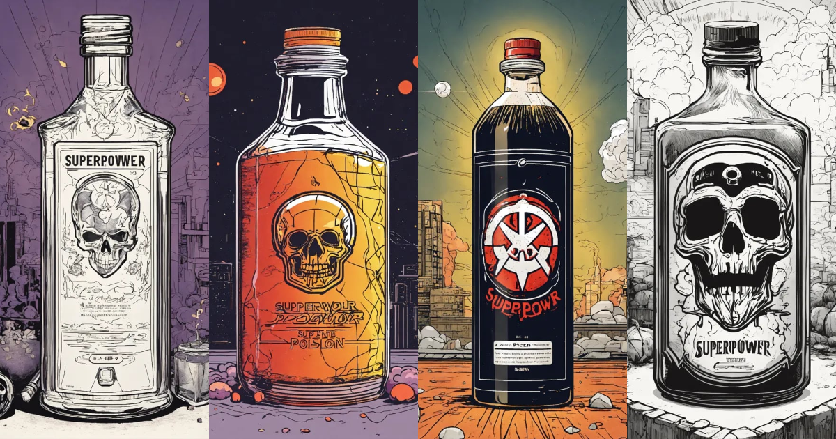 Lexica - A bottle of superpower poison, line art, vector