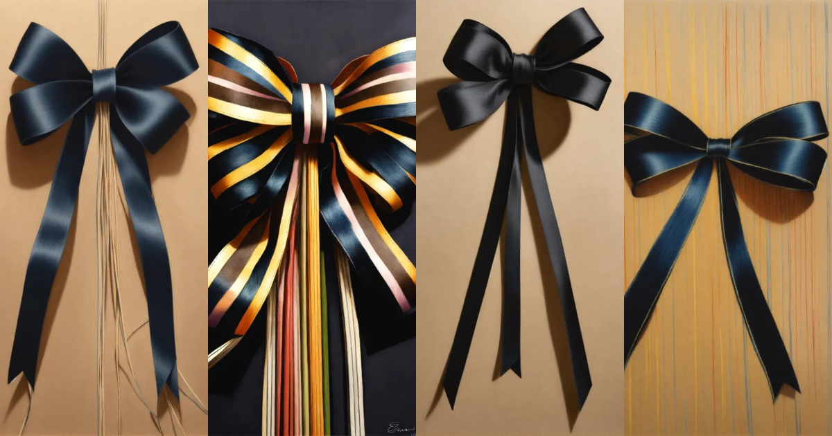 Lexica - A delicate colored pencil drawing of a thin black ribbon bow ...