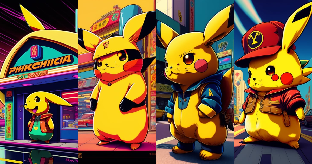 Lexica - Stylish Pikachu in the style of 90's vintage anime, surrealism ...
