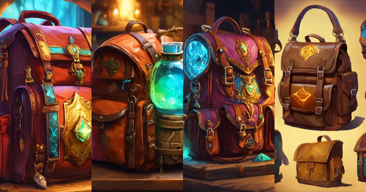 Lexica - Fantasy alchemist backpack, isolate objects, realistic cartoon ...