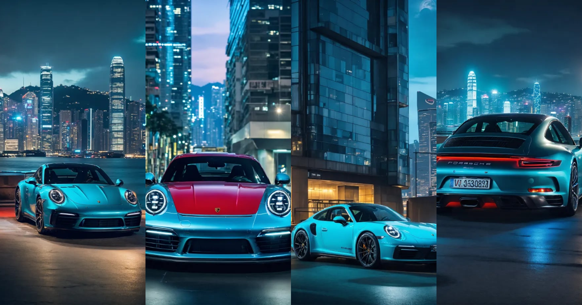 Lexica - 2023 Porsche 911 cyan, doors opened, metallic appearance ...
