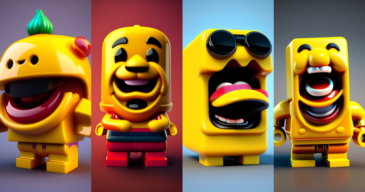 Lexica - 3d render cute character laughing lego square shape