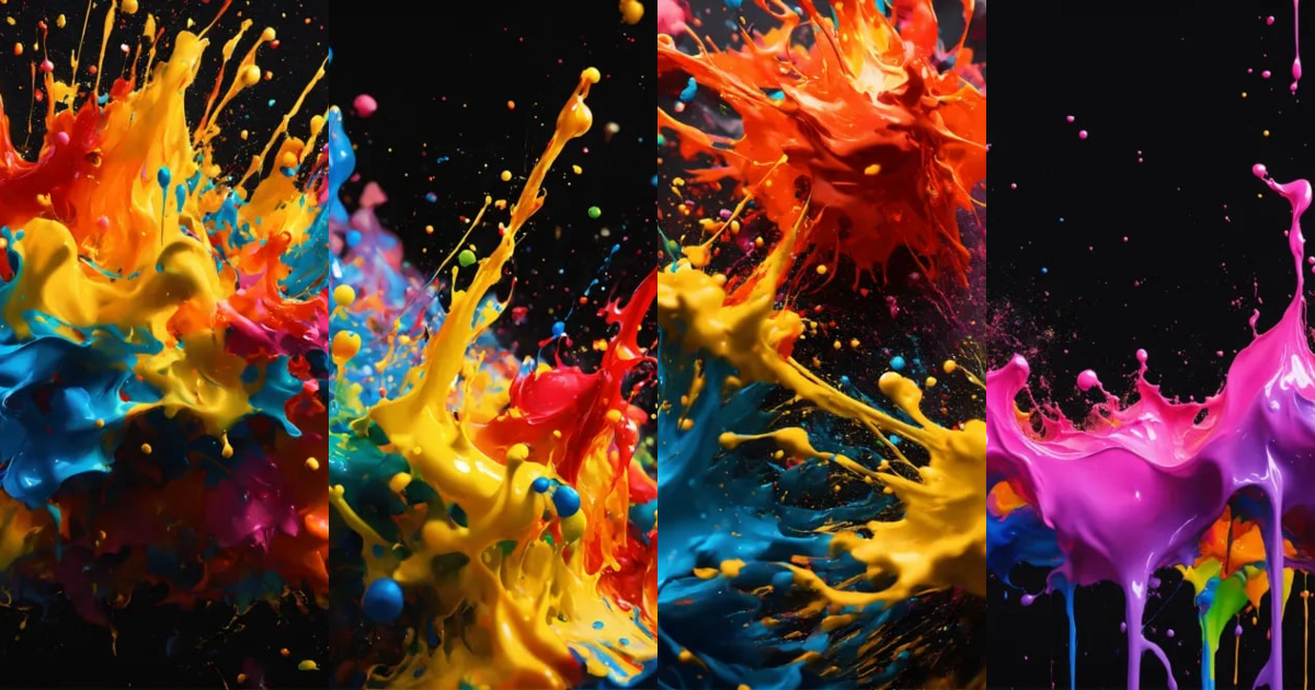 Lexica - Random paint color splashes on a black background, vibrant ...