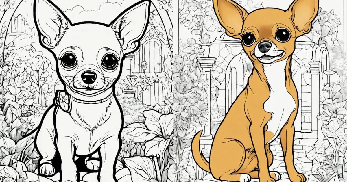 Lexica - Fairyland with Chihuahua format as coloring book page