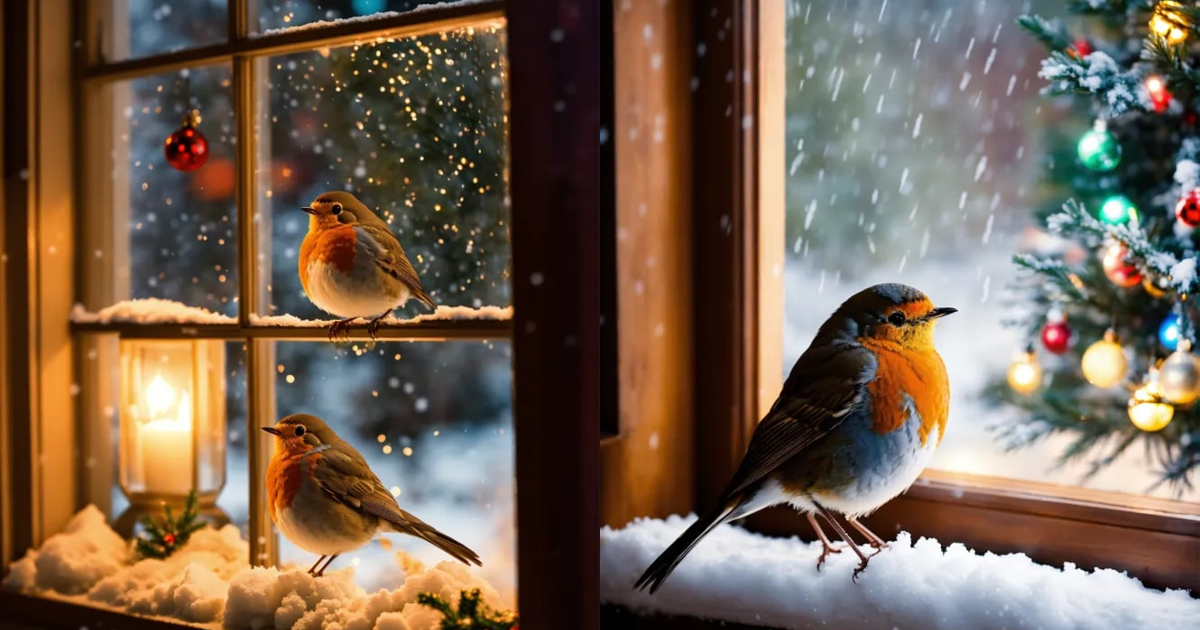 Lexica - A snow covered window with a robin sitting on the window and ...