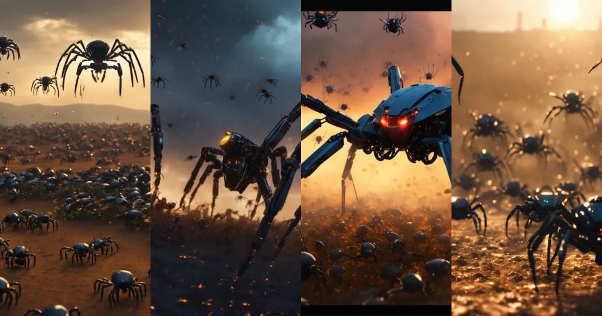 Lexica - Hundreds of black armored robotic spiders with flying from the ...
